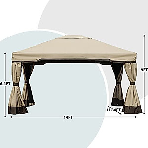 BPS 12‘x14’ Patio Gazebo Aluminum Outdoor Tent Shelter Canopy with Privacy Curtain and Netting for Patio, Garden, Yard and Lawn