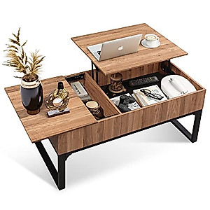 WLIVE Lift Top Coffee Table for Living Room,Modern Wood Coffee Table with Storage,Hidden Compartment and Drawer for Apartment, Home, Retro, Walnut Oak.