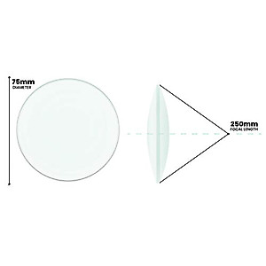 Double Convex Lens, 250mm Focal Length, 3" (75mm) Diameter - Spherical, Optically Worked Glass Lens - Ground Edges, Polished - Great for Physics Classrooms - Eisco Labs