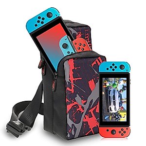GOLDCHAMP Switch Travel Bag, Portable Nylon Water Resistant Shoulder Bag Storage Backpack, for Nintendo Switch Console/Dock/Switch Accessories, Chest Bag compatible with Nintendo Switch