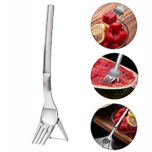 2 in 1 Fruit Fork, Stainless Steel Watermelon Fork Slicer, Durable Watermelon Forks, Fruit Knife Cutting Tool, for Kitchen Party Camping, Sliver