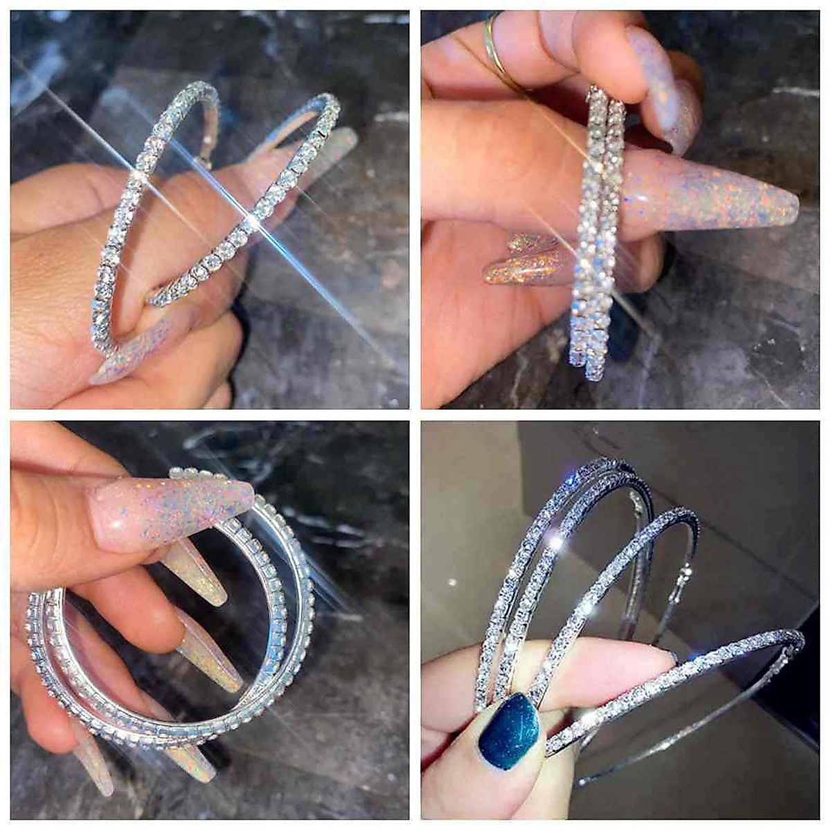 7 Pairs Gold Silver Big Sparkly Crystal Hoop Earrings Set 3-10cm Large Round Party Earrings Set Jewelry for Gift Bridal Wedding Date (silver)