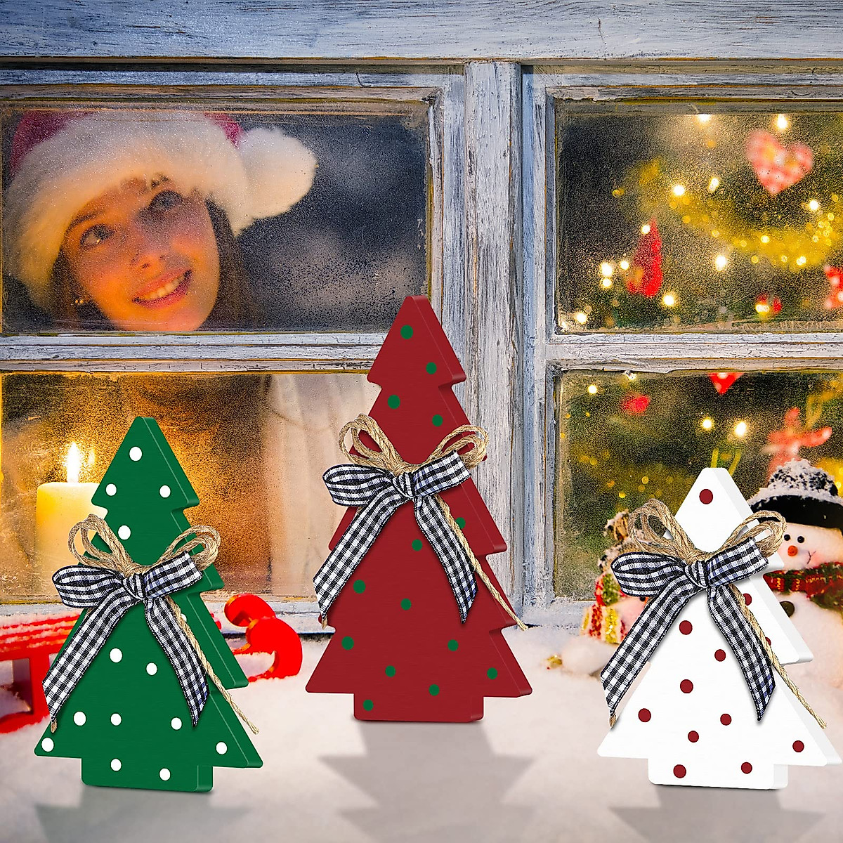 3 Pieces Rustic Wood Table Christmas Trees Centerpiece for Table - Polka Dot Farmhouse Decor