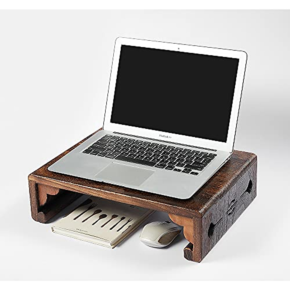 SINOBEST Low Wood Stool, Rectangular Bed Step Stool, Large Surface Step Ladder for Kitchen & Bathroom, Foot Rest Stool Under Desk, Portable Bed Table for Laptop and Tea