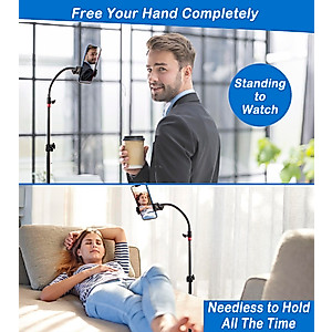 Tall Cell Phone Tripod, Phone Floor Video Tripod, Adjustable Gooseneck Phone Tripod with Carry Bag, 360 Swivel Head, Phone Clamp for iPhone16 /Pro/Pro Max/Plus/15/14/13/12/11, S22 S21