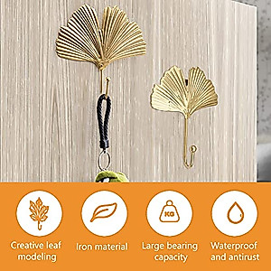 MOROBOR Decorative Leaves Iron Hooks,4pcs Ginkgo Leaf Shape Wall Mounted Hooks Modern Key Holder Wall Mounted Gold Single Prong Coat Hanger Home Office Nursery Room Decoration