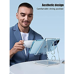 FUCDTEF Acrylic Cell Phone Stand for Desk, Clear Cell Phone Holder, Desktop Mobile Stand Compatible with iPhone 12 13 14 Pro Max, Samsung Galaxy