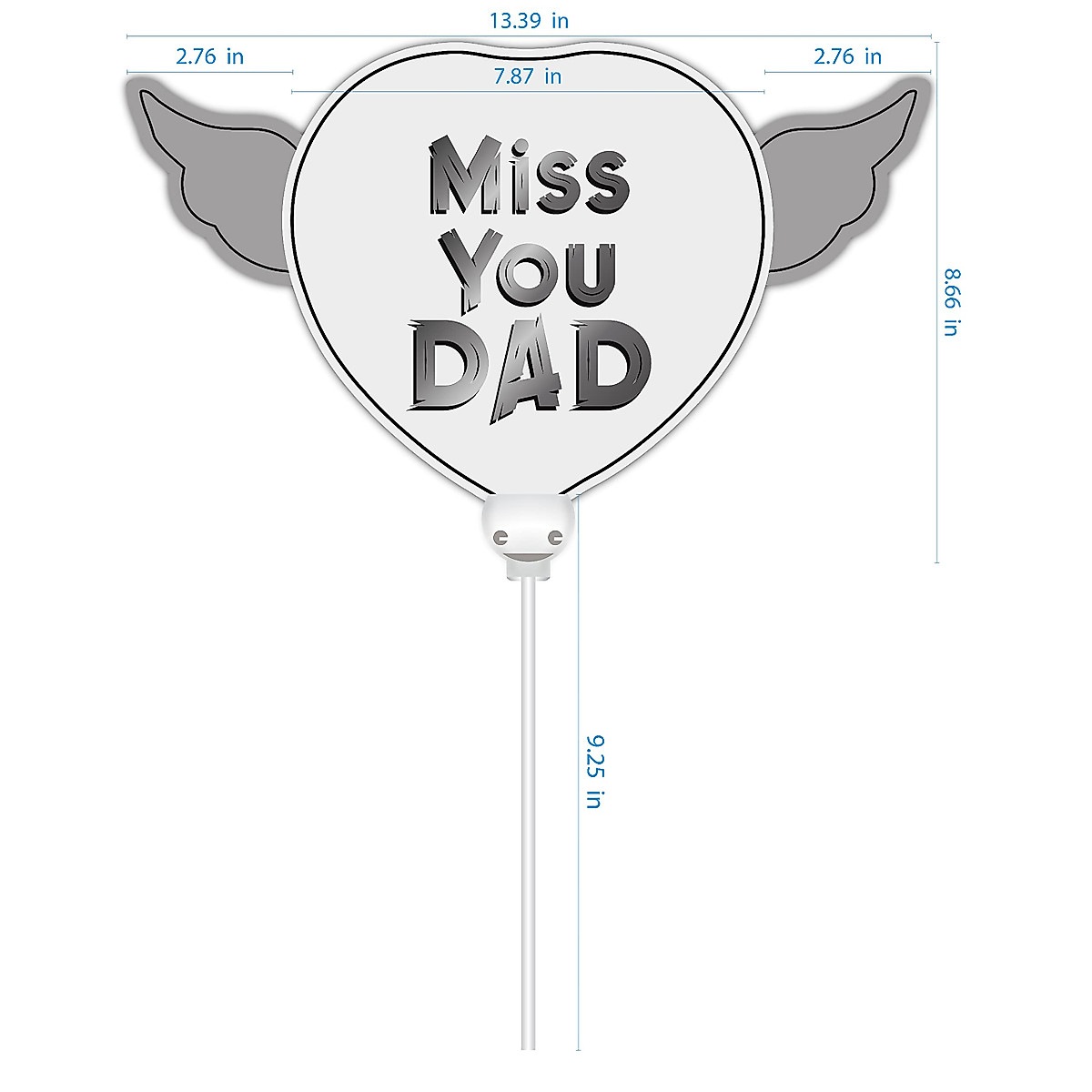 Heavenly Balloons on a stick Miss You Dad (blue) balloon heart shaped with angel wings