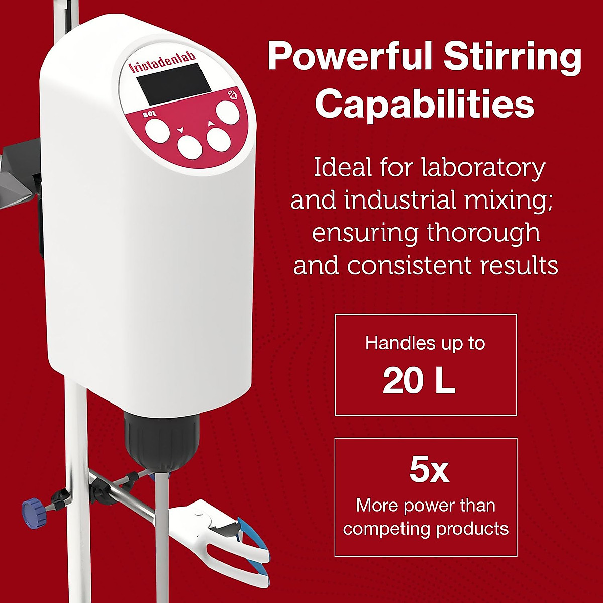 Fristaden Lab Overhead Stirrer | Digital | Most Powerful Lab Mixer In Its Class | 20 L Capacity | USA Company