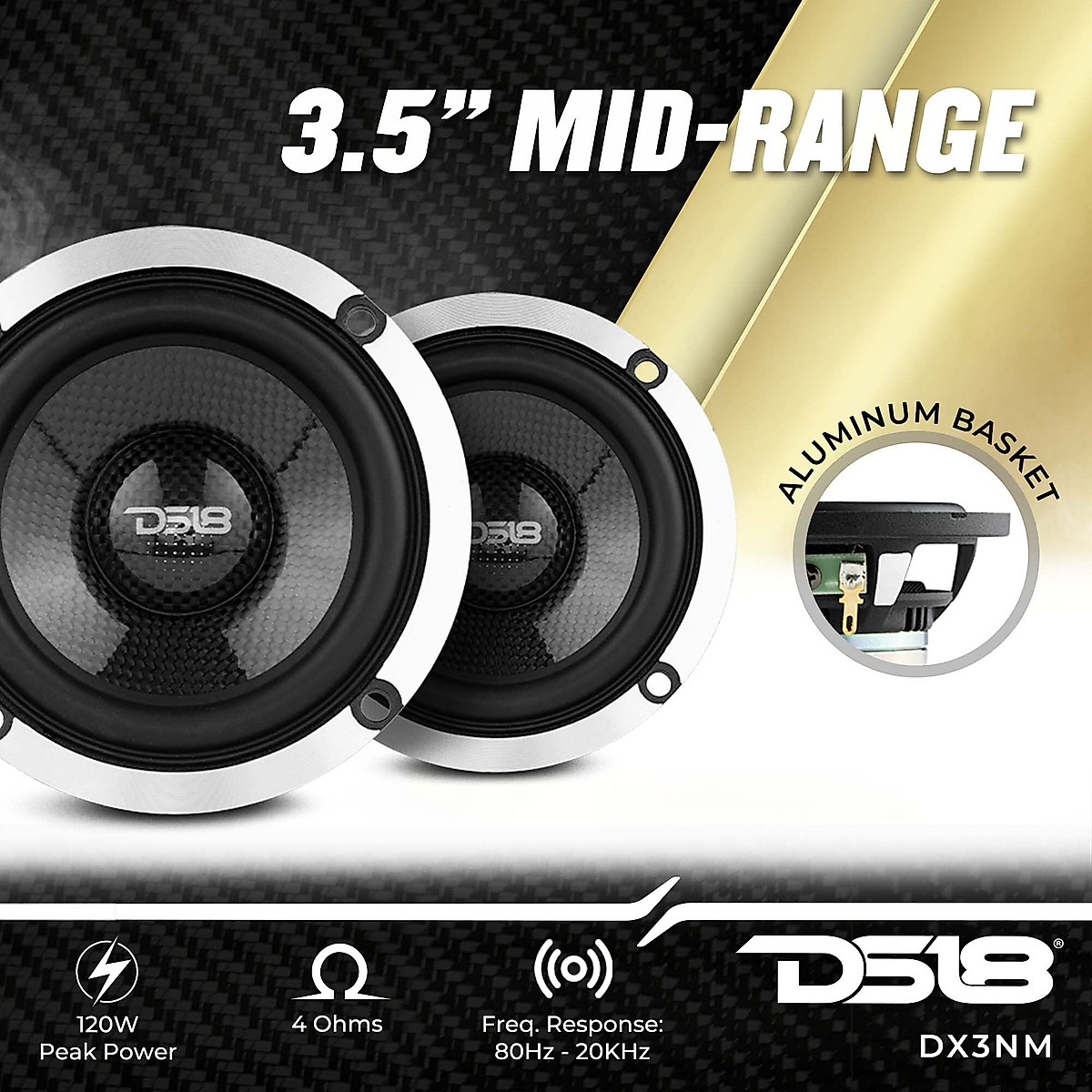 DS18 DX3N Deluxe 6.5” 3-Way Neodymium Premium Car Audio Component Speaker System - 580 Watts, 4 Ohm - Set with Woofer, Midrange, Tweeter, and Crossover (8 Piece Set)