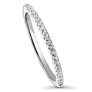 BERRICLE Sterling Silver Wedding Rings Micro Pave Set Cubic Zirconia CZ Half Eternity Ring for Women, Rhodium Plated Size 6