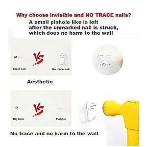 EuTengHao 43Pcs Invisible Nail Screws Wall Hooks No Trace Picture Hangers Traceless Photo Hook Hardwall Drywall Picture Hooks Multi Function Heavy Duty Picture Art Painting Frame Hanger (35Lbs,6Types)
