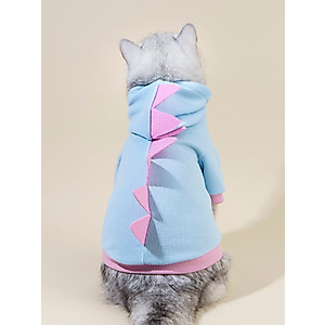 QWINEE Dinosaur Dog Hoodie Dog Warm Jacket Christmas Halloween Dog Costume Dog Clothes for Puppy Kitten Small Medium Dogs Cats Baby Blue XX-Small, QWN01-418553566-XXS