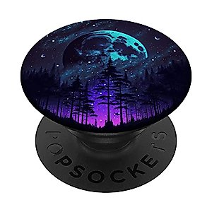 Blue Purple Galaxy moon and Stars forest for Girl Boys Black PopSockets Swappable PopGrip