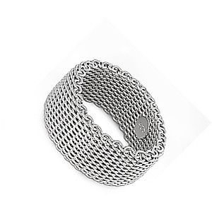 Sterling Silver Women's Mesh Ring Wholesale Pure 925 Wide Band 10mm Size 7