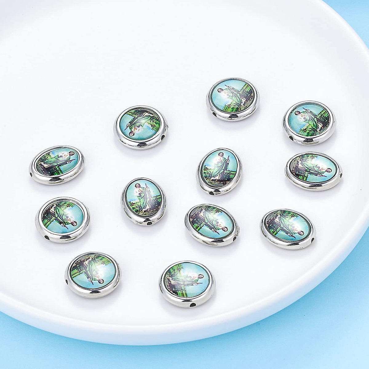 50pcs Round and Oval Acrylic ST Jude Beads Miraculous Medal Rosary Catholic Beads DIY Necklace Bracelets Jewelry Making