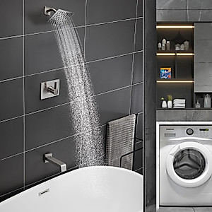 SOOOHOT Bathtub Shower Systems, Tub and Shower Faucet Set Combo with 6 Inch Brushed Nickel Shower Faucet Set, Shower Tub Faucets Sets Complete (Valve Included)