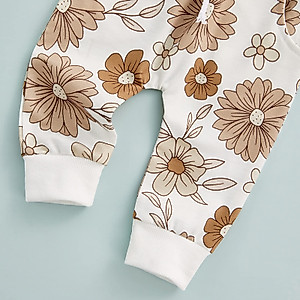 CIYCUIT 3Pcs Baby Girl Outfits Floral Sweatshirt + Pants + Headband Infant Fall Winter Clothes White 12-18 Months