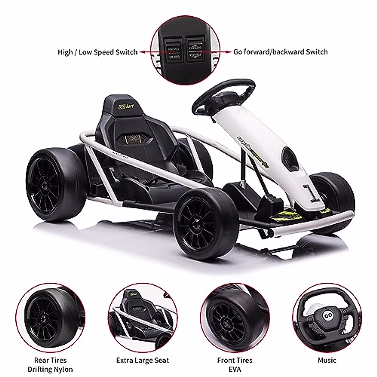 24V Go Kart for Kids 8-12 Years, 300W*2 Extra Powerful Motors, 9Ah Large Battery 8MPH High Speed Drifting with Music, Horn,Max Load 175lbs Outdoor Ride On Toy for Teens, White