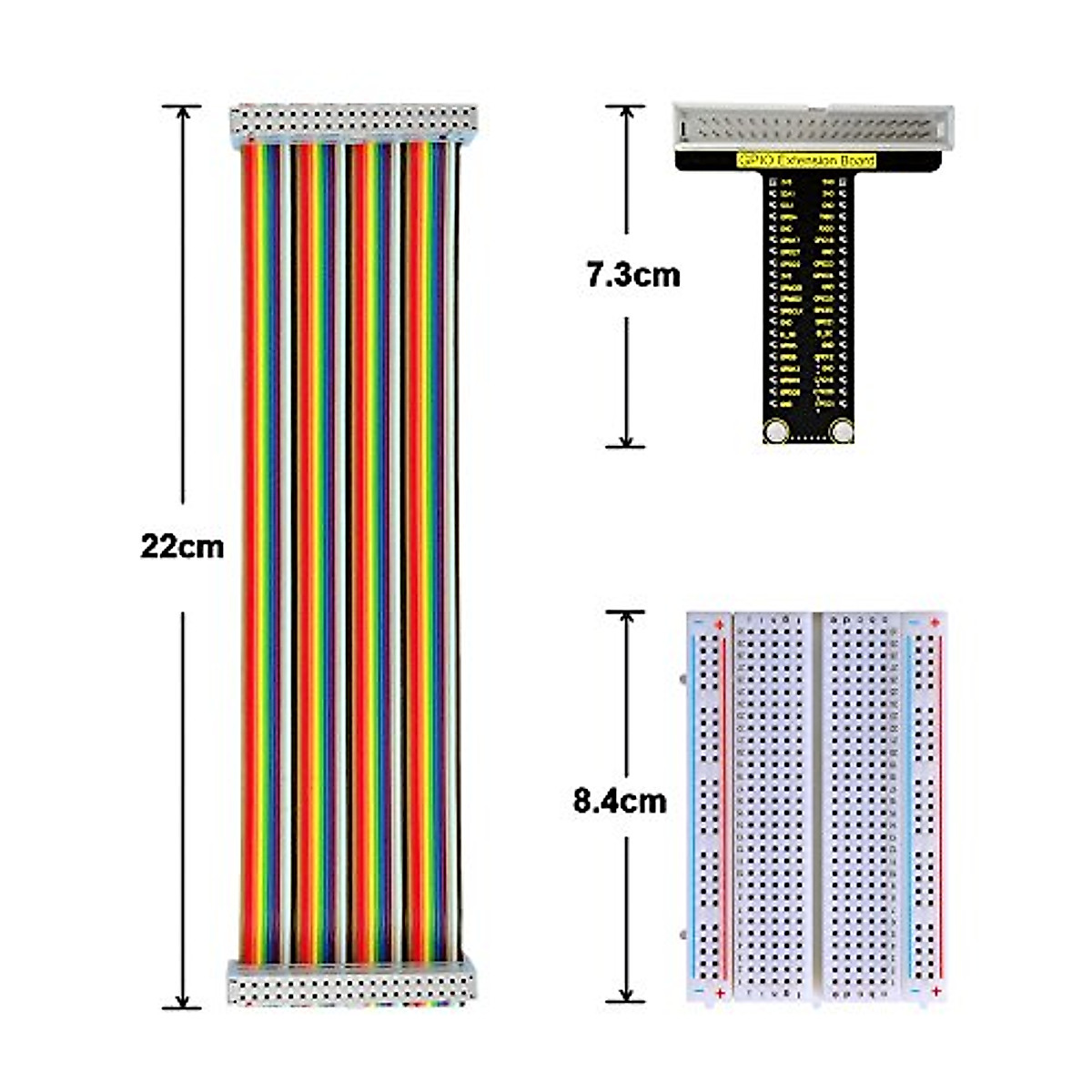 KEYESTUDIO GPIO Breakout Kit for Raspberry Pi - Assembled Pi Breakout + Rainbow Ribbon Cable + 400 Tie Points Solderless Breadboard