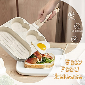ATCROSS Breakfast Frying Pan, 3-Cup Egg Pan, Nonstick Granite Omelette Skillet, Pancake Pan and Egg Cooker and Grill Pan, Suitable for Gas and Induction Cooktops (Beige)