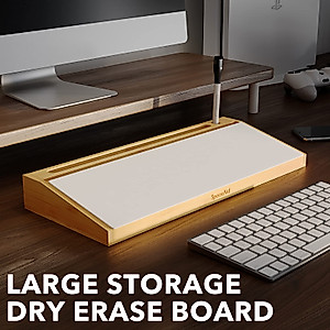 SpaceAid Bamboo Desktop Whiteboard with Organizer Box, Office Desk Dry Erase White Board Holder, Computer Keyboard Stand Pad for Office Supplies Storage (Natural)