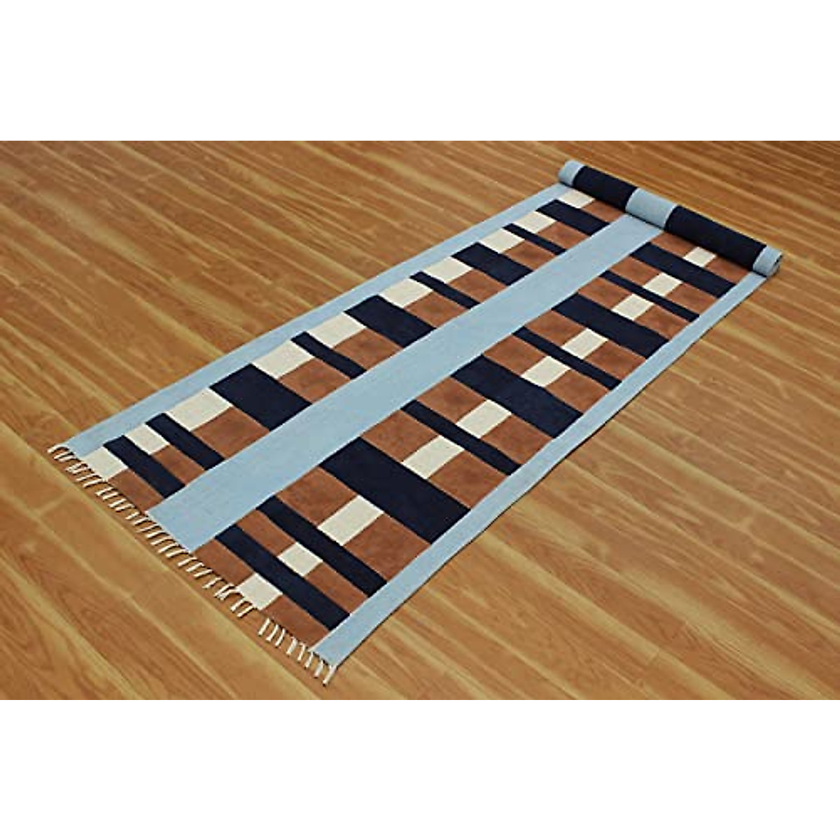 Casavani Hand Block Printed Cotton Dhurrie Geometric Black & Multicolor Area Dhurrie Best Uses For Home/Office 4x6 Feet Rugs for Bedroom,Living Room,Kids Room,Bathroom,Kitchen,Porch 6x12 Feet Runner