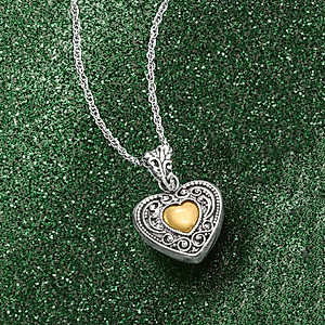 Ross-Simons Sterling Silver and 18kt Yellow Gold Bali-Style Heart Pendant Necklace. 18 inches