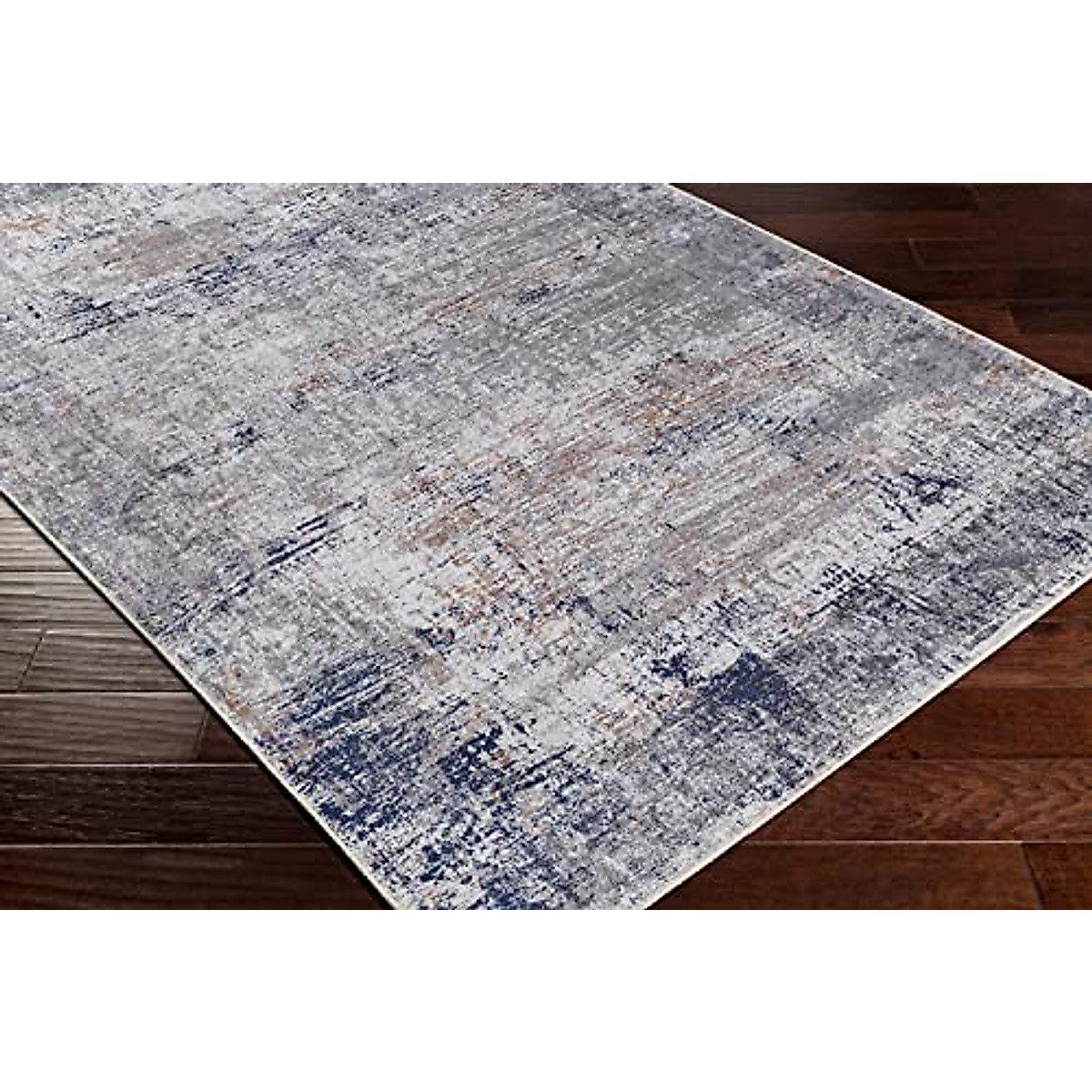 Mark&Day Washable Area Rugs, 7x9 What Cheer Traditional Dark Blue Area Rug, Blue Cream Gray Carpet for Living Room, Bedroom or Kitchen (6'7" x 9', Machine Washable)