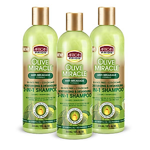 African Pride Olive Miracle Shampoo & Conditioner 2 in1 Formula (3 Pack) enriched with tea tree and olive oil to moisturize and protect hair and scalp, 12oz.