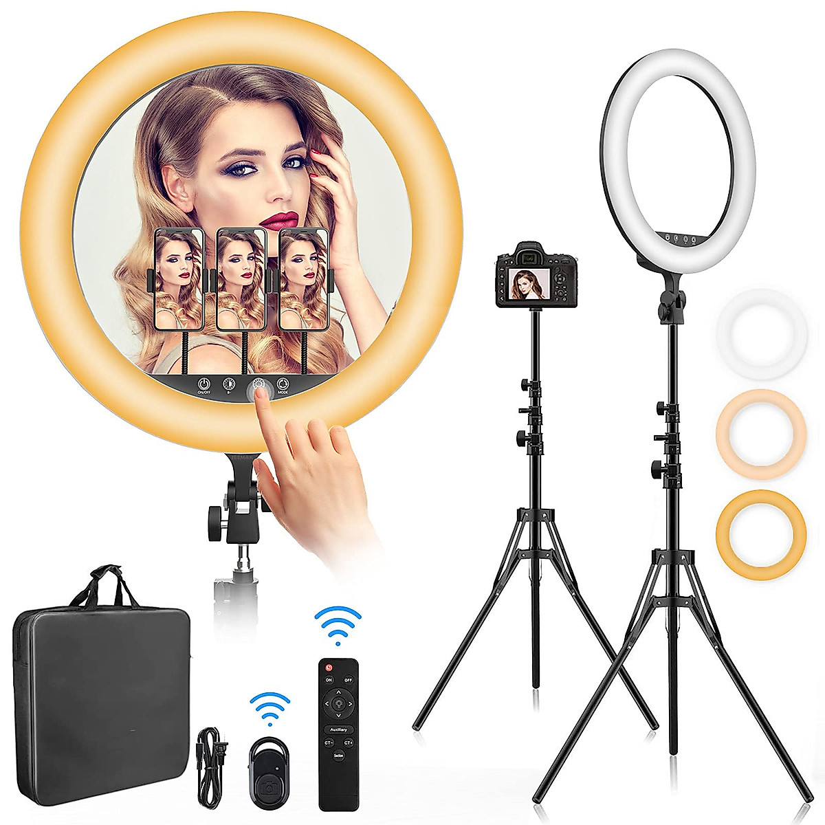 Ring Light 18 Inch with Tripod Stand, 55W 5700K Dimmable Selfie LED Ring Light with 73" Tripod Stand and 3 Phone Holder, Circle Light for Make Up, YouTube, Video Shooting, Live Stream, Vlog, CRI > 95