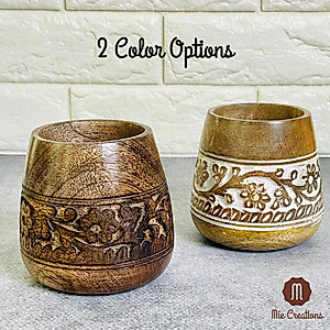 Mie Creations Designer Pencil Holder for Desk Wood | Paintbrush Cup, Desk Accessories, Cute Make Up Brush Organizers | Office Desktop, Wooden Pen Stand | Stationery, Christmas Holiday Gift- 4'' Brown