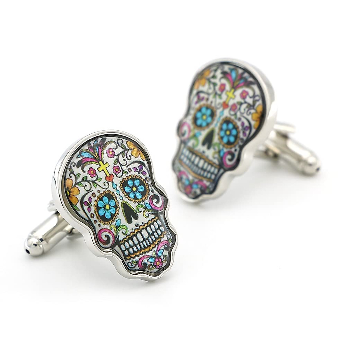 iGame Day Of The Dead Cuff Links Muti-color Brass Material Sugar Skull Design Cufflinks with Gift Box