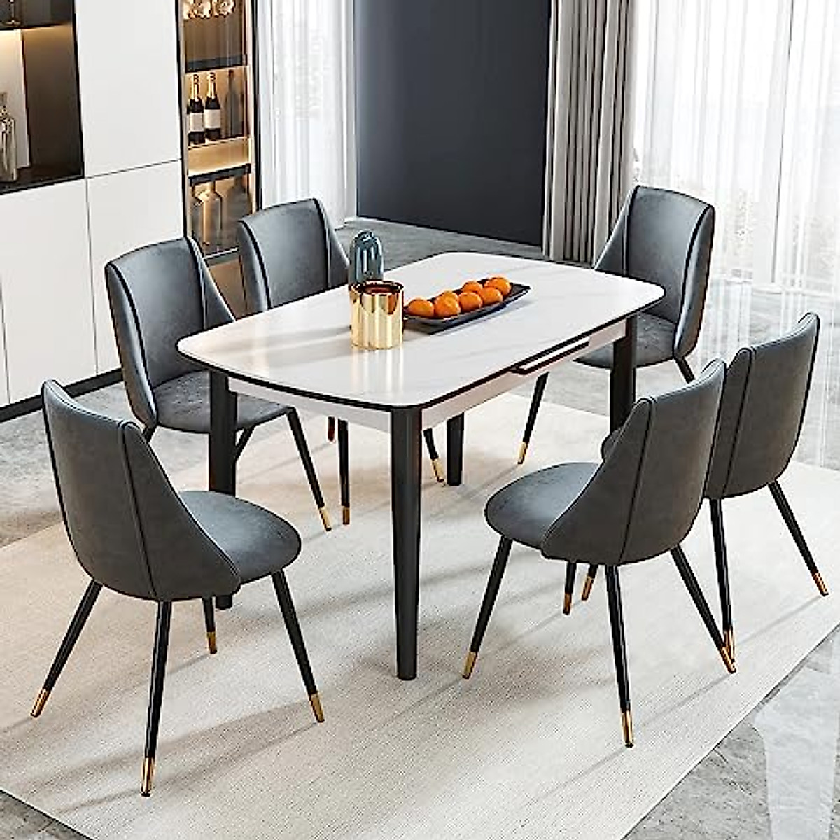 FurnitureR Dining Chairs Set of 2 Modern Upholstered Accent Chairs with Soft Seat/Metal Legs Kitchen Side Chairs for Kitchen Dining Room Waiting Reception Room, Faux Leather, Charcoal