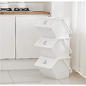 Withmolly Daily Stackable Organizer Stores Recycling Bin Container with Lid, Handle, Recycle Sticker Trash Bin Label, Tools and Toys, Handy Recycler, 3 Pack of Bins White