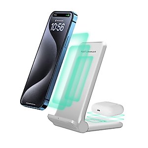 2 in 1 Wireless Charger,Foldable 20W Fast Wireless Charging Stand Compatible with iPhone 15/15 Pro/14/13/12/X/AirPods,Dual Phone induction charge station for Samsung,Pixel,Xperia,LG G8(No Plug)