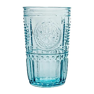 Bormioli Rocco Romantic Set Of 6 Cooler Glasses, 16 Oz. Colored Crystal Glass, Light Blue, Made In Italy.