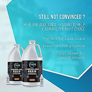 True Composites Fiberglass Resin Polyester Resin Marine Grade Resin 1 Gallon with MEKP Hardener Polymer Resin Fiberglass Repair Kit Laminating Resin for Wood Boat Building and Repair