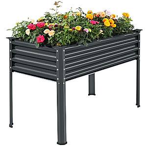 Land Guard Galvanized Raised Garden Bed with Legs, 48×24×32in Large Metal Elevated Raised Planter Box with Drainage Holes for Backyard, Patio, Balcony, 400lb Capacity(Grey)……
