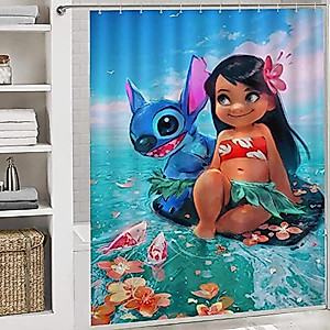 fmsnupz Cartoon Shower Curtain 4PCS Set, Cute Bathroom Decor with Non-Slip Rugs, Toilet Lid Cover and Bath Mat, Waterproof Fabric Shower Curtains with 12 Hooks, 70.8"x70.8"