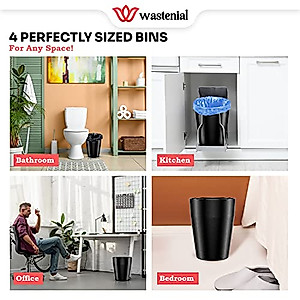 Wastenial 4pcs Plastic Round 1-Gallon Small Trash Can | Garbage Can Small, Wastebasket for Bathroom, Bedroom, Kitchen, Home Office, and Kids Room, Garbage Container Bin | Matte Black Trash Bin…