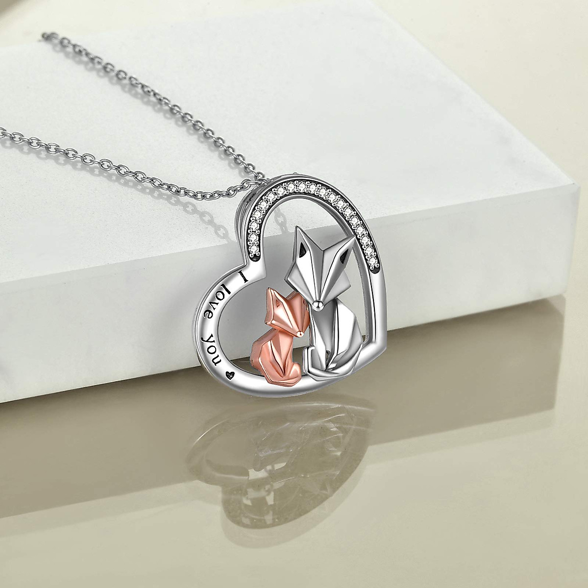 ONEFINITY Fox Necklace 925 Sterling Silver Origami Fox Pendant Necklace Mother's Day Gifts for Women Wife Mom Mother and Child Jewelry Gifts for Mom