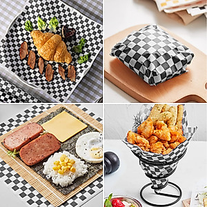 GeeRic Waxed Deli Paper Sheets 12 * 12 Inch, 100 Pcs Food Basket Liners for Sandwiches, Burgers, Checkered Deli Wrap Wax Paper Sheets Black