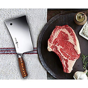 TUO Meat Cleaver - Heavy Duty Meat Chopper - High Carbon German Stainless Steel Butcher Knife - Pakkawood Handle Kitchen Chopping Knife - Gift Box - 7 - Fiery Phoenix Series
