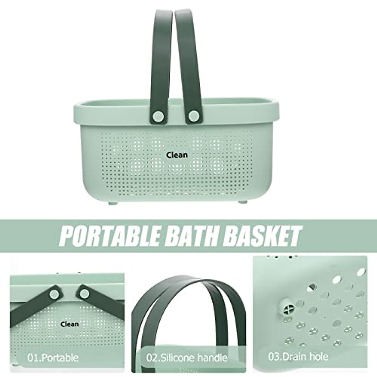 Zerodeko Shower Caddy Basket Plastic Toiletry Bag Bin Cleaning Caddy Organizer Storage Tote with Handles for Bathroom College Dorm Room Green