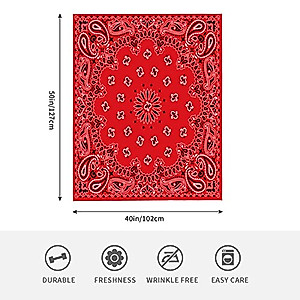 Kamoxi Red Bandana Print Throw Blankets Retro Paisley Flowers Floral Fleece Flannel Blanket for Sofa Bed Chair Couch Decor Novelty Soft Fluffy Plush Bedding Air Conditioning Blanket 50"x40"