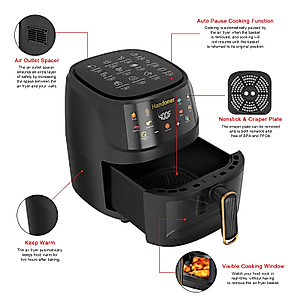 Handoner Air Fryer Max Xl Air Fryer Oven 6.5-Qt, Exclusive Recipes Quick And Easy Meals, Healthy Cooking 8-In-1 Presets Visible Cooking Window Diy Oilless Airfryer Customized Temp/Time
