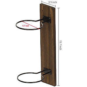 MyGift 4-Ball Rustic Burnt Wood and Round Black Metal Wall Mounted 2-Tier Multi Sports Ball Holder Display Rack for Basketballs, Soccer Balls, Volleyballs, Medicine Balls, Set of 2