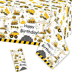 Letromp Construction Birthday Tablecloth Dump Truck Table Covers for Construction Theme Boys Baby Shower 1st 2nd 3rd 4th Bday Party Table Supplies Decorations