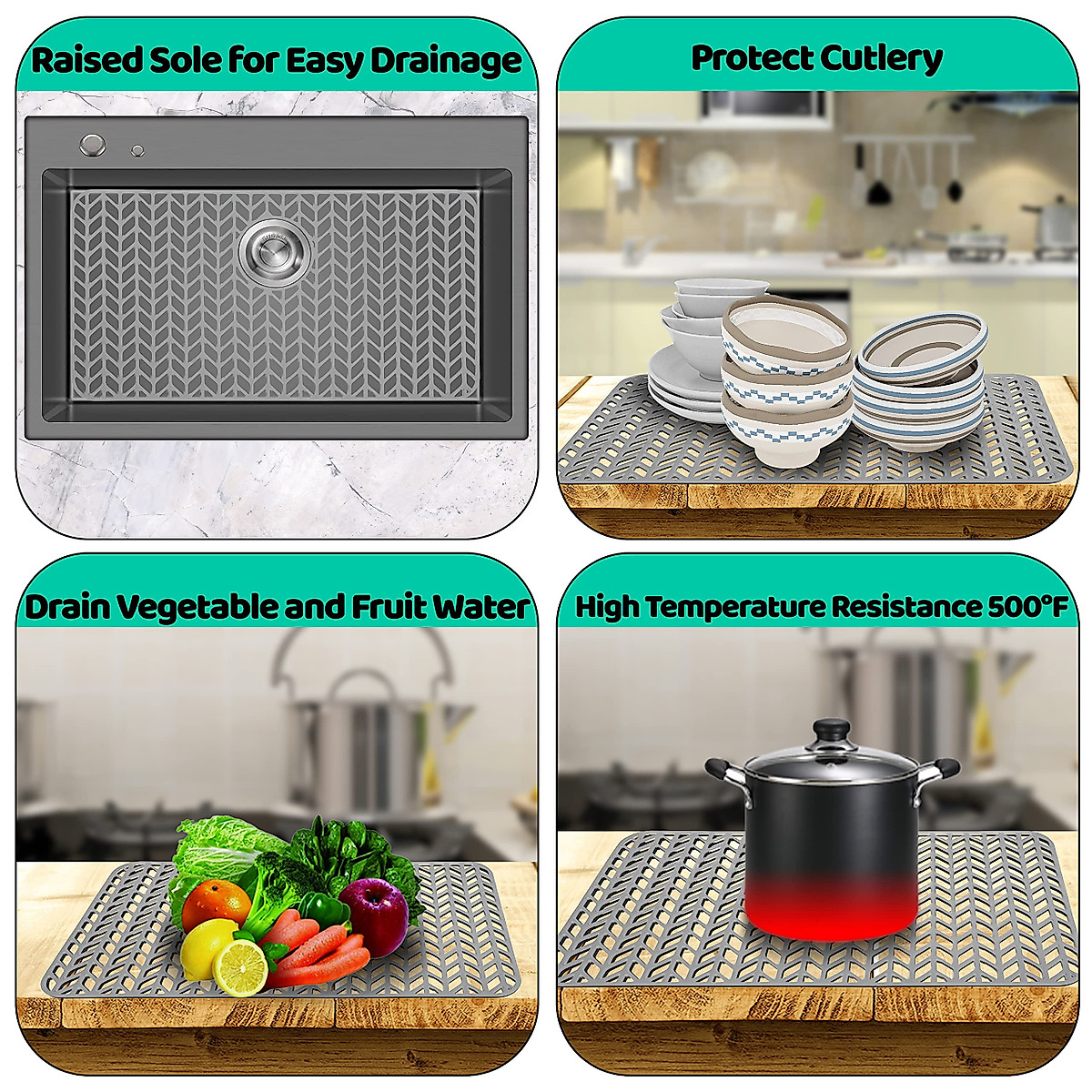 Sink Silicone Protector for Kitchen Sink 26''x14'' ，Back Drain Kitchen Sink Grid Fitting, Heat Resistant Non-Slip, Farmhouse Stainless Steel Porcelain Sink Bottom Sink Mat